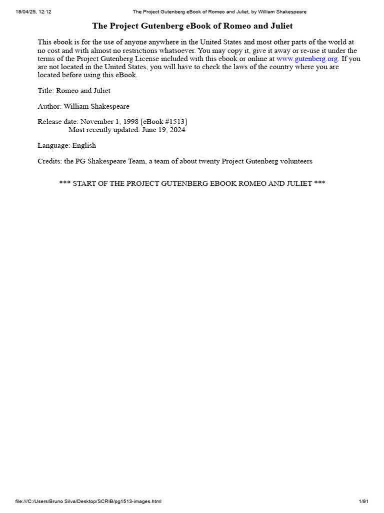 The Project Gutenberg eBook of Romeo and Juliet, By William Shakespeare ...