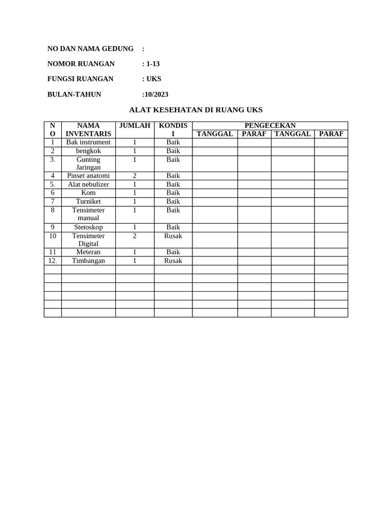 Daftar Inventaris Uks Himmatul | PDF