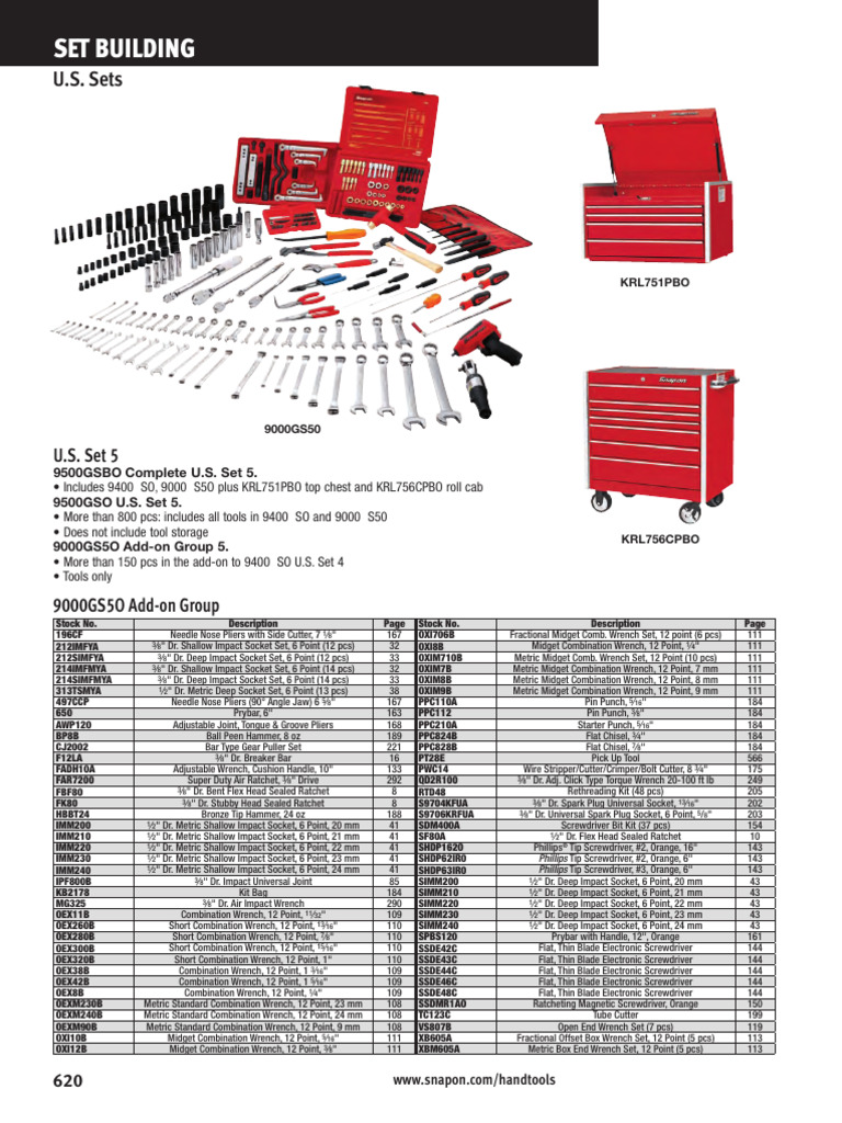TDS - Set Building - Snap On - 9500GSB | PDF | Tools