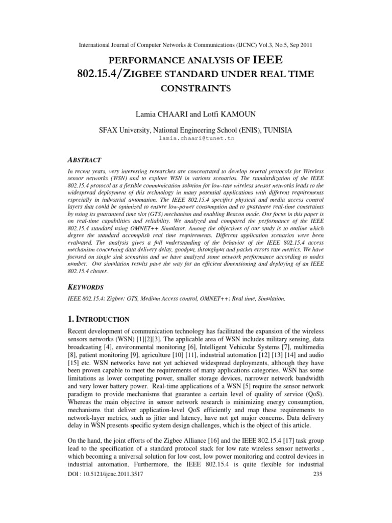 Performance Analysis Of Ieee 802 15 4 Zi Pdf Computer Network