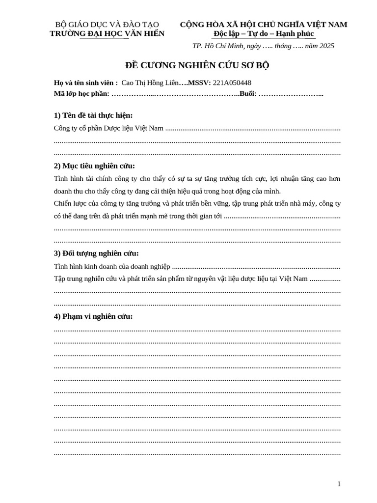 Mau de Cuong So Bo 1 | PDF