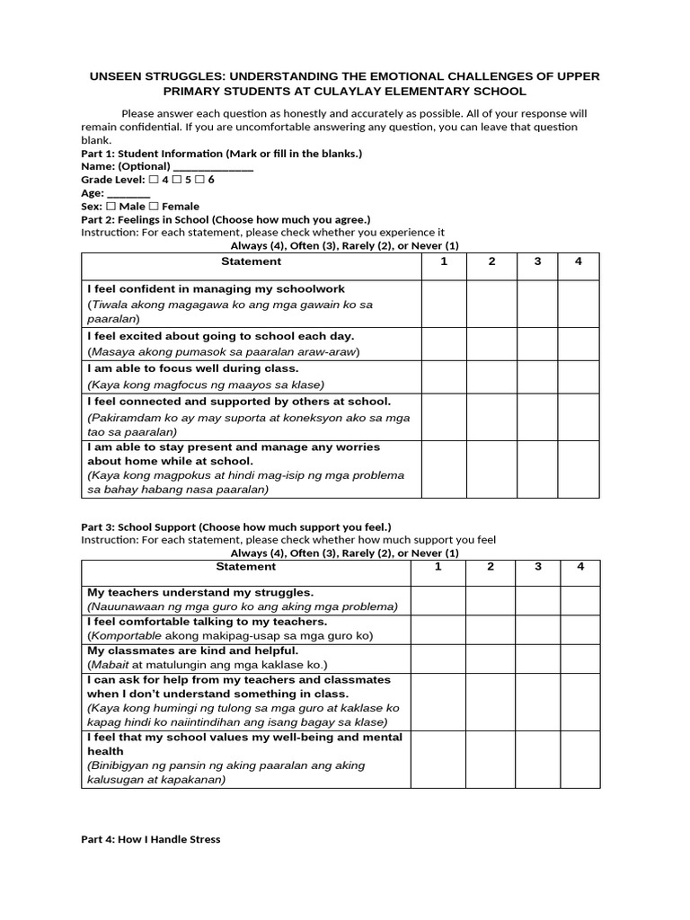Pre-Test Questionnaire | PDF | Psychology