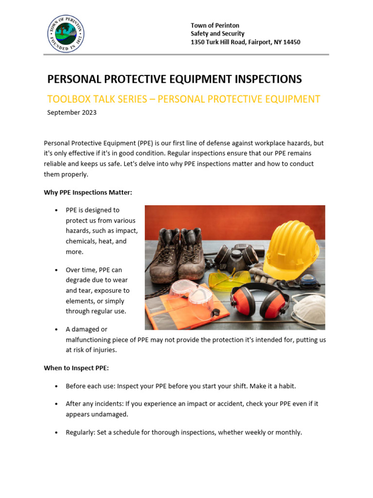 Personal Protective Equipment Inspections Toolbox Talk 9 1 2023 | PDF ...