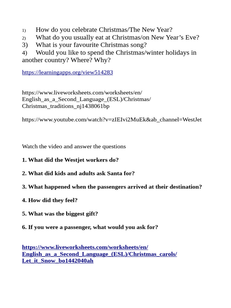 Christmas ESL Lesson Plan Activities | PDF