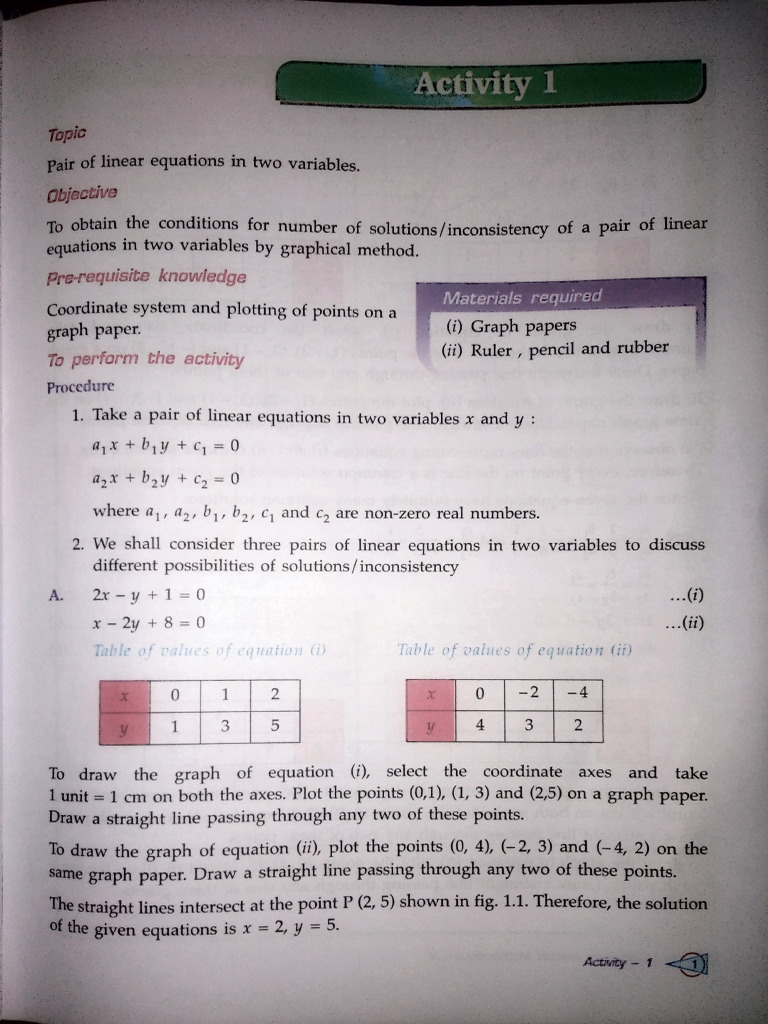 Class 10 Maths Lab Manual Activities | PDF | Line (Geometry) | Equations