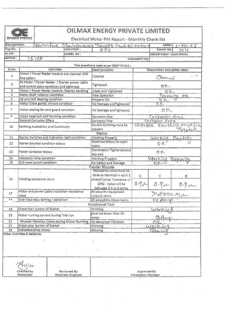 Motor Checklist | PDF