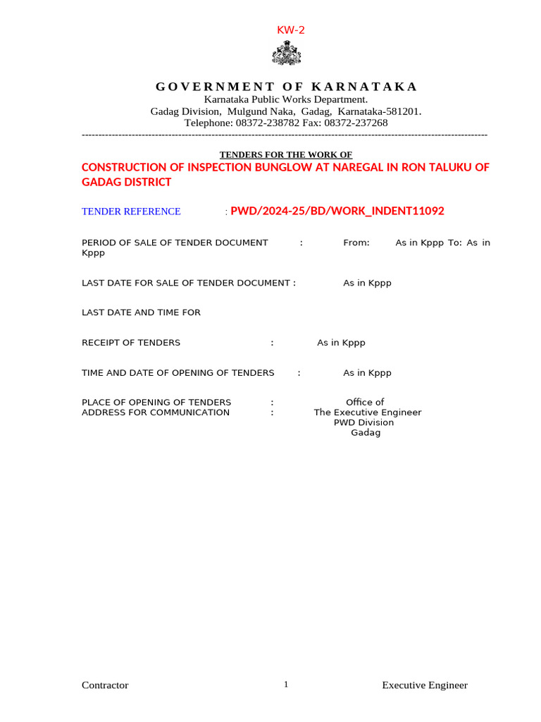 Gen Kw-2 Bid Doc Wi - 11092 - RON | PDF | Payments | General Contractor
