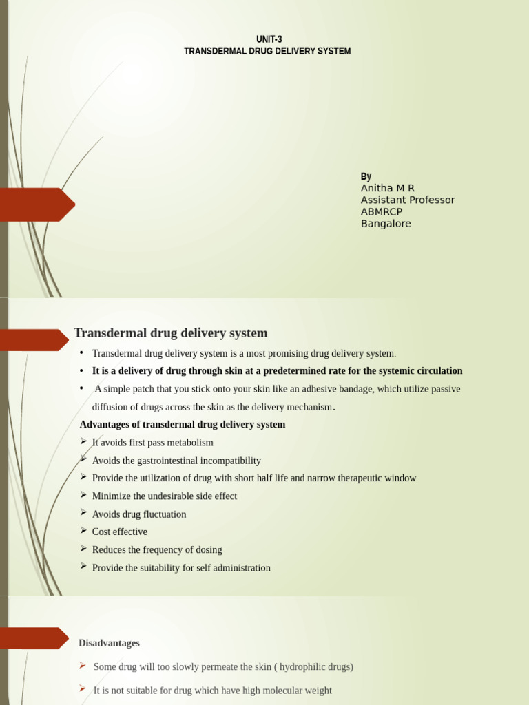 Transdermal Drug Delivery System | PDF | Polymers | Cell Membrane