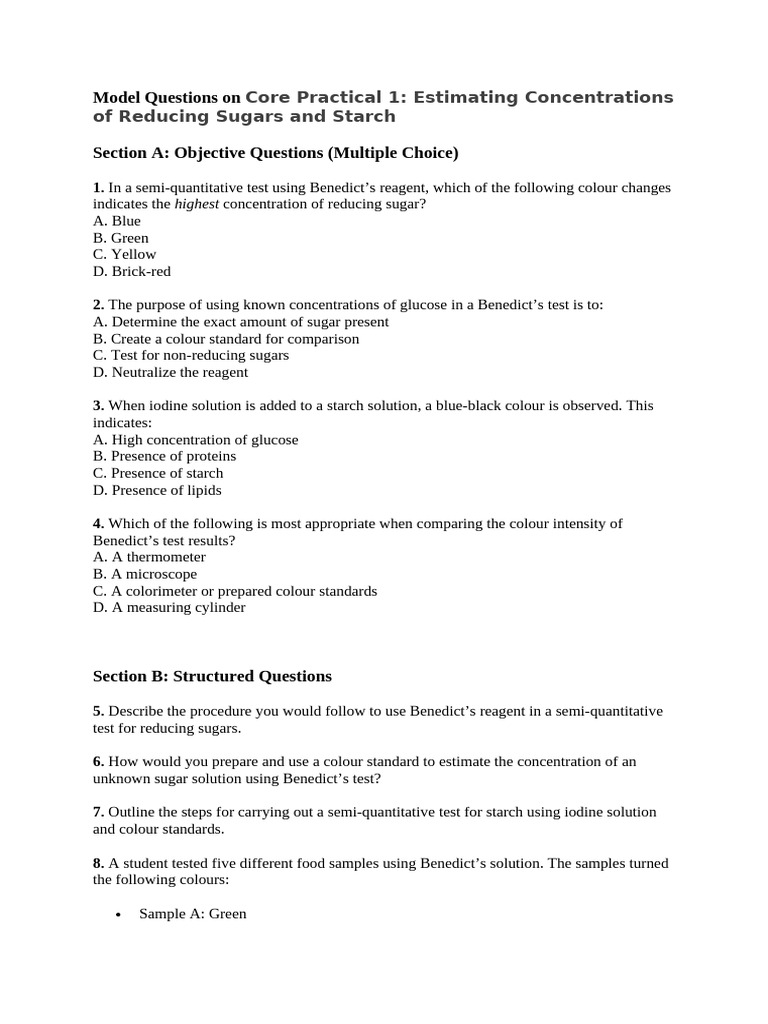 Model Questions On Core Practical 1 | PDF