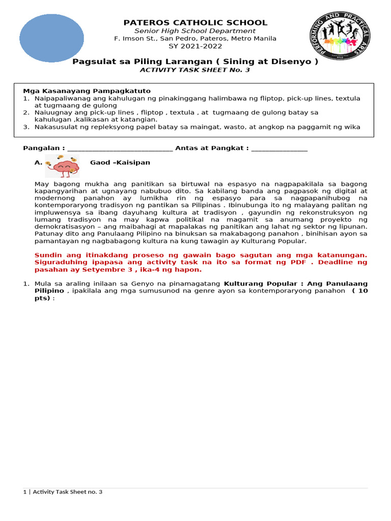 Activity Task 3 (Sining) | PDF