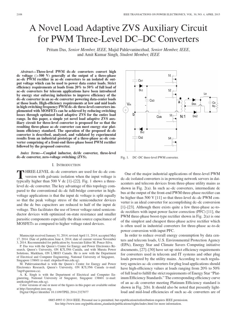 A Novel Load Adaptive ZVS Auxiliary Circuit For PWM Three-Level DCDC ...