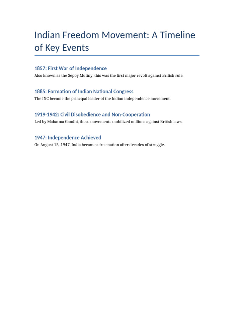 Indian Freedom Movement Timeline | PDF