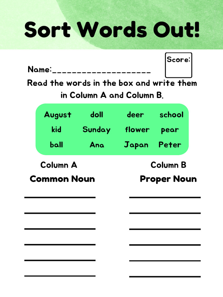 Common vs. Proper Noun Sorting Guide | PDF