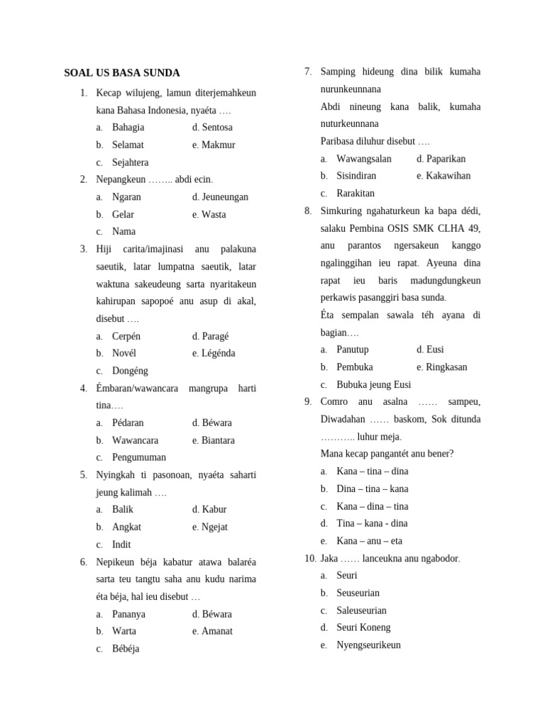 SOAL US BASA SUNDA | PDF