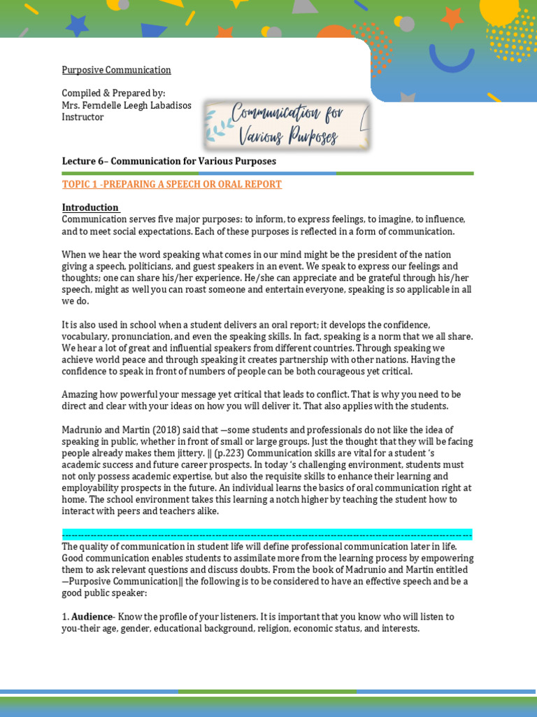 Lecture 6-Preparing A Speech or Oral Report | PDF | Communication ...