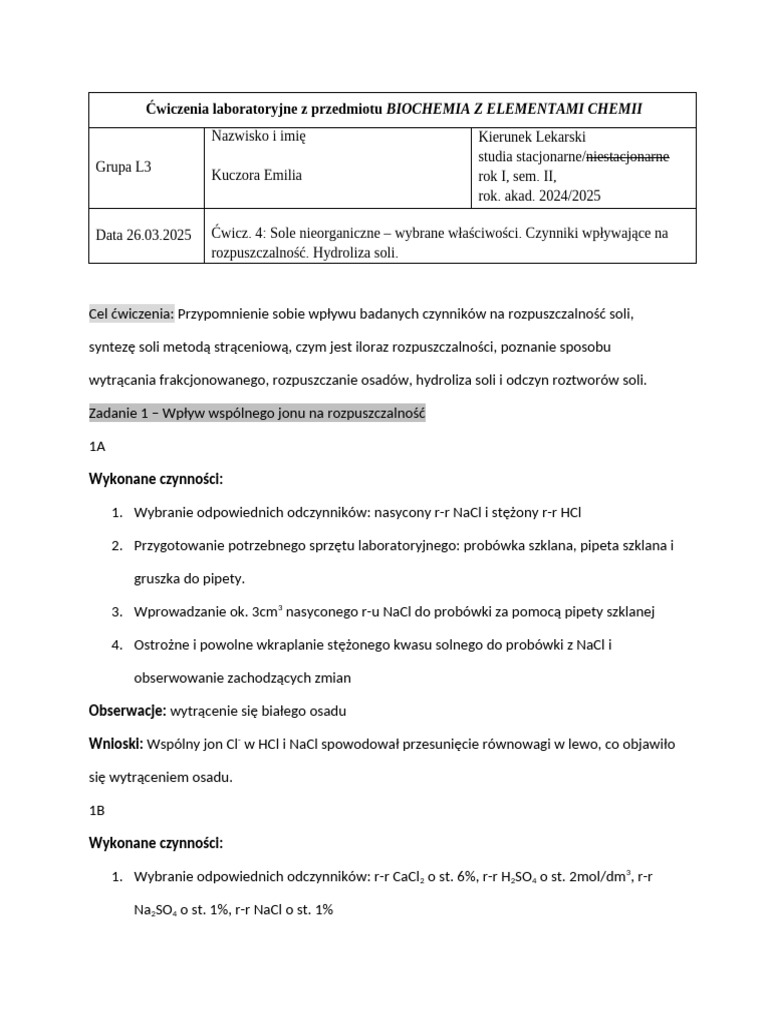 Sprawozdanie 4 Biochemia | PDF
