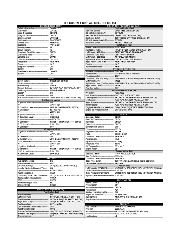 King Air C90 Pre-Flight Checklist | PDF | Manufactured Goods | Engines