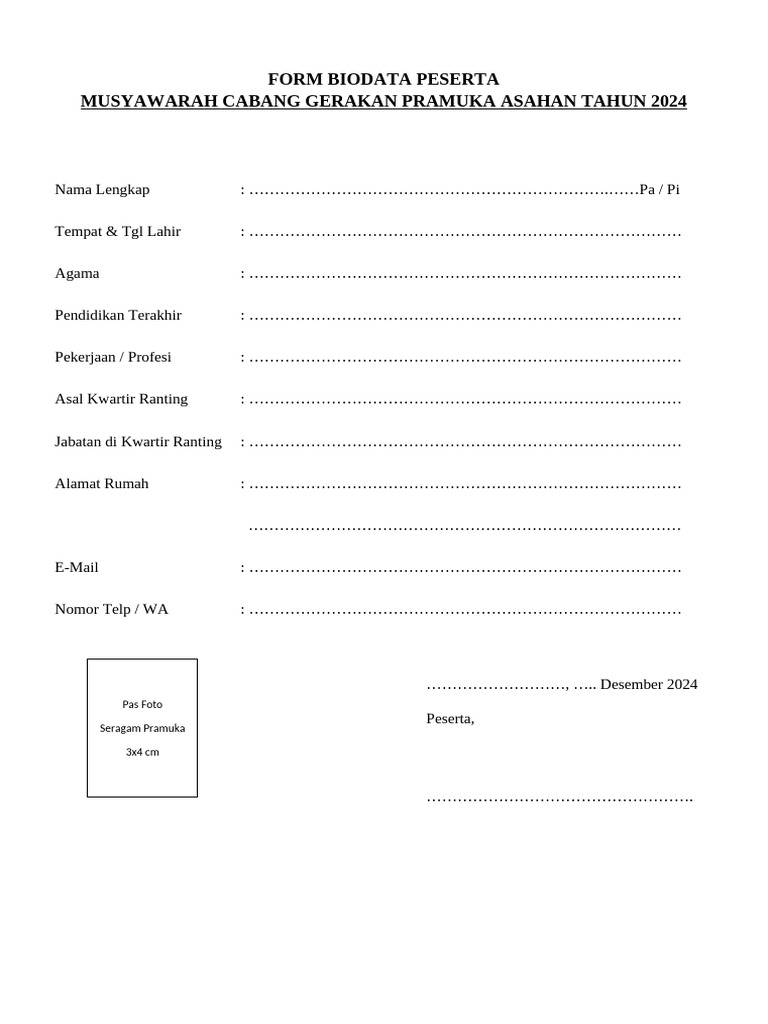 FORM PENDAFTARAN PESERTA MUSCAB 2024 | PDF