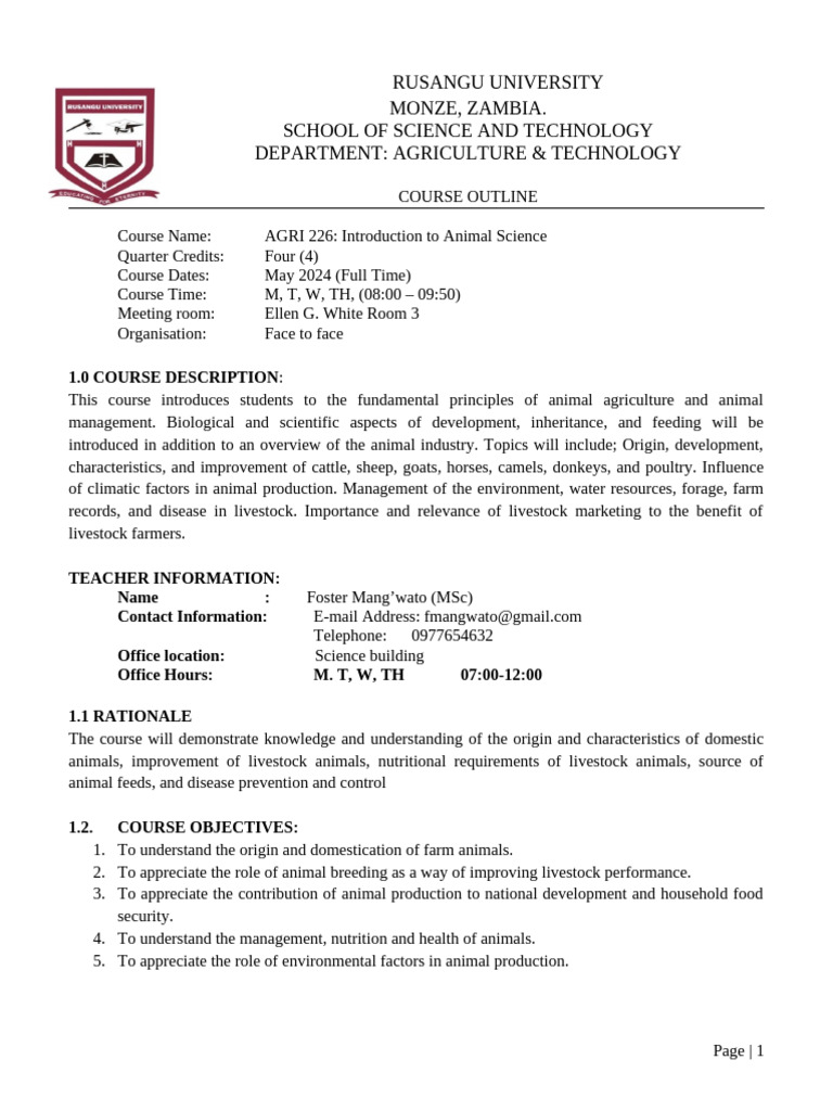 Introduction to Animal Science Course | PDF | Livestock | Biology