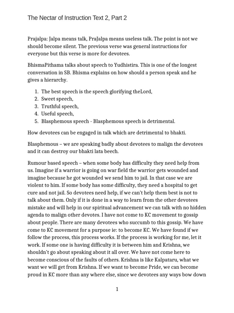 Bhakti Shastri (027) - The Nectar of Instruction Text 2, Part 2 | PDF ...