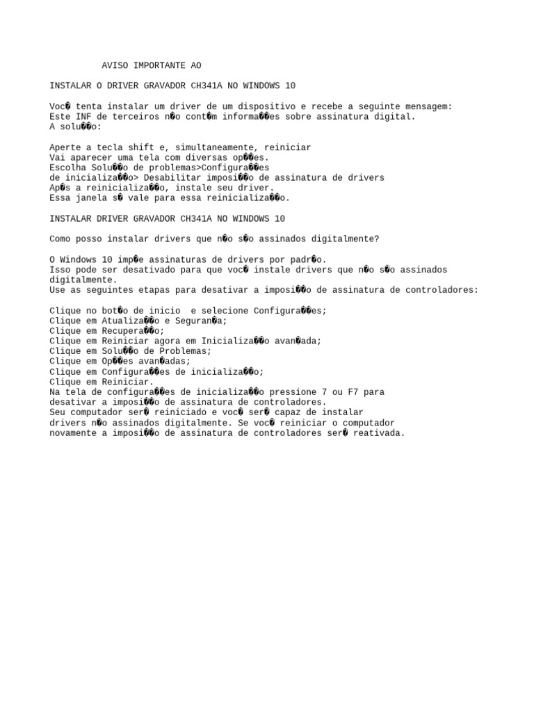 Instalação do Driver CH341A no Windows 10 | PDF