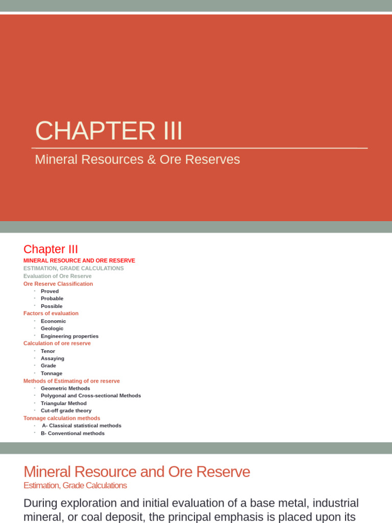 Chapter III - Mineral Resources & Ore Reserves | PDF | Ore | Area