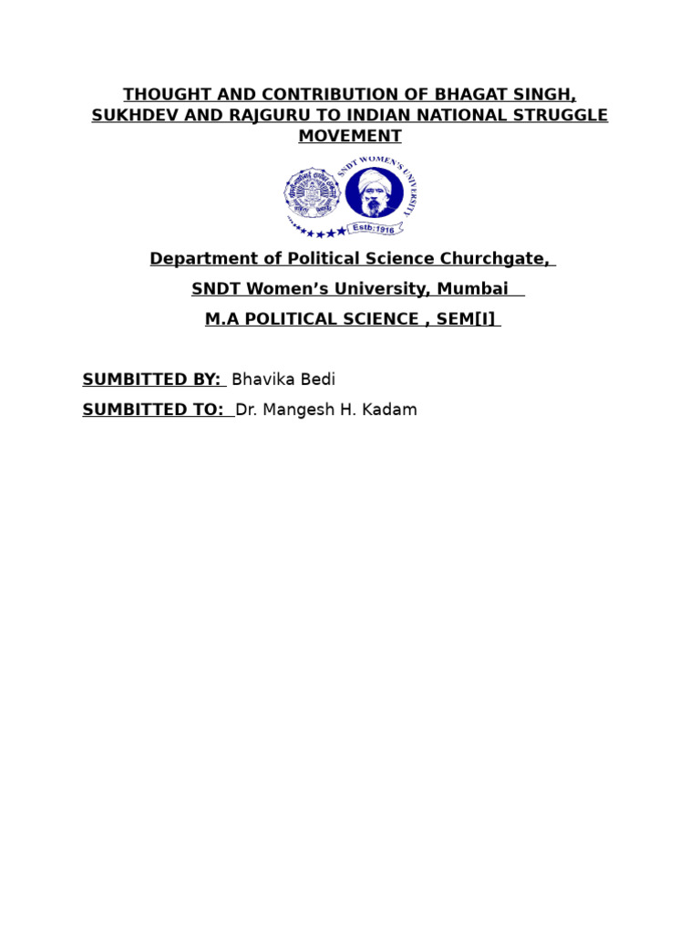 Contributions of Rajguru, Sukhdev, Bhagat Singh | PDF | Indian ...