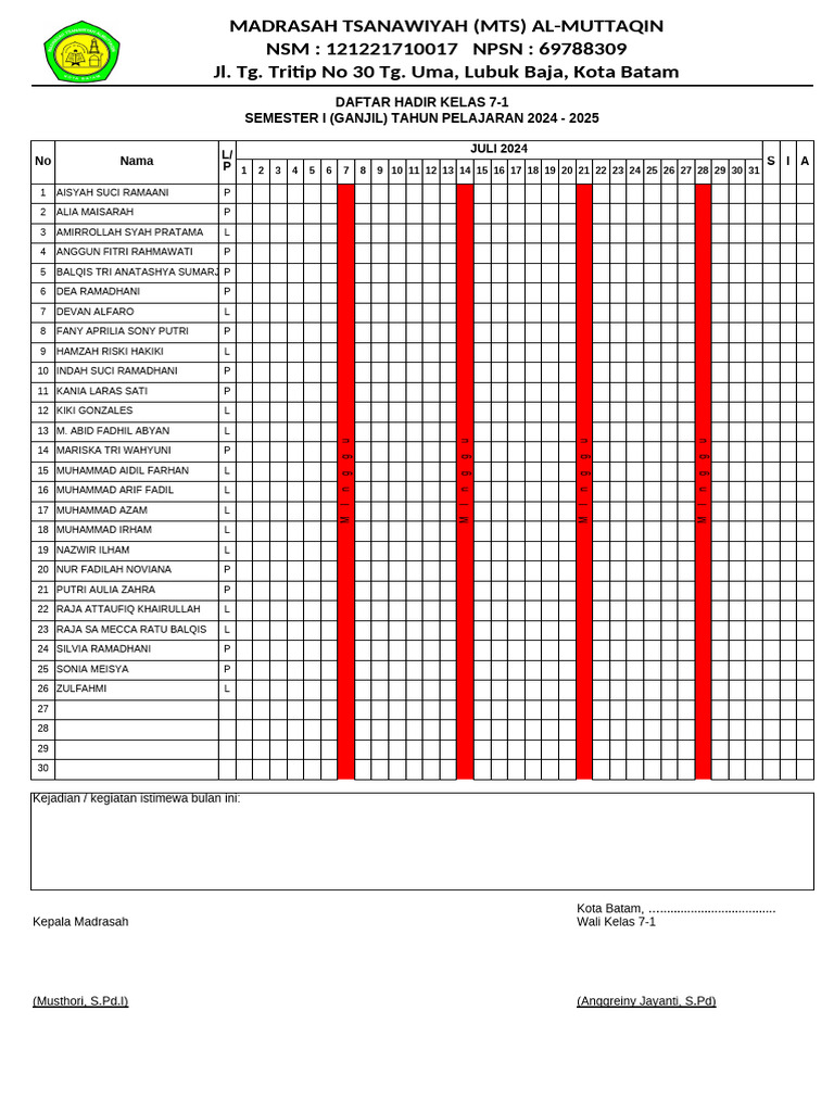 Absen Walas 2024-2025 | PDF