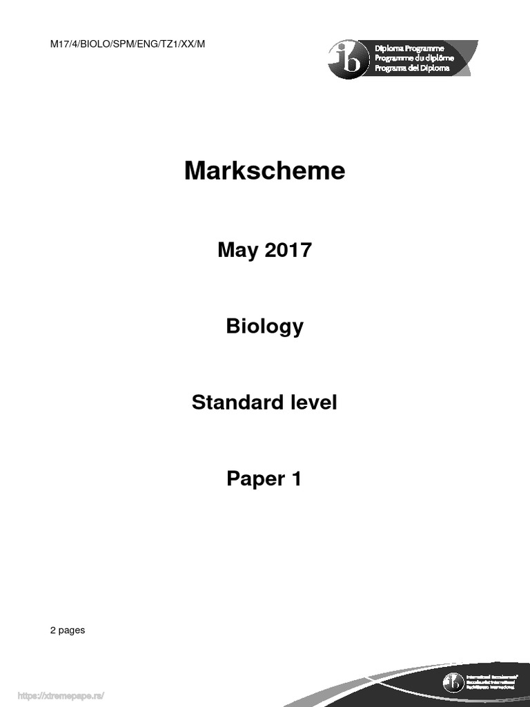 Biology Paper 1 TZ1 SL Markscheme | PDF