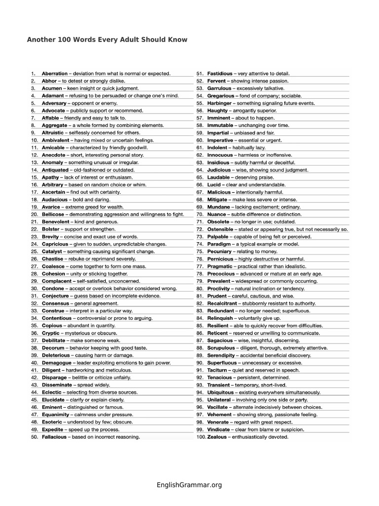 Another 100 Words Every Adult Should Know | PDF