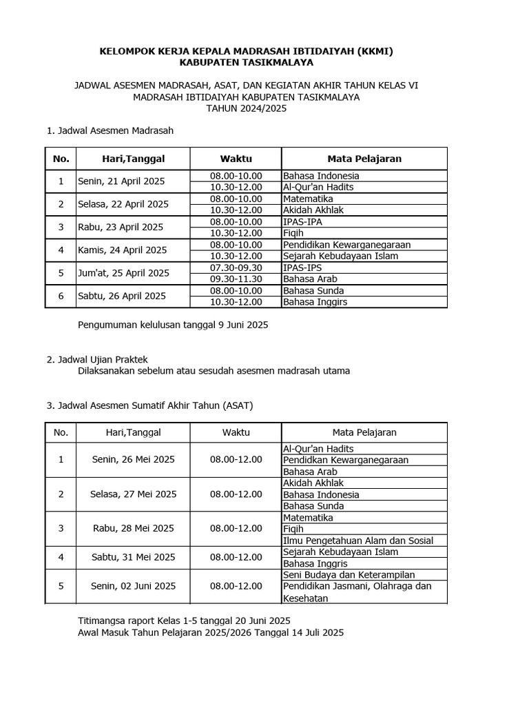 Jadwal AM, ASAT MI 2024-2025 | PDF