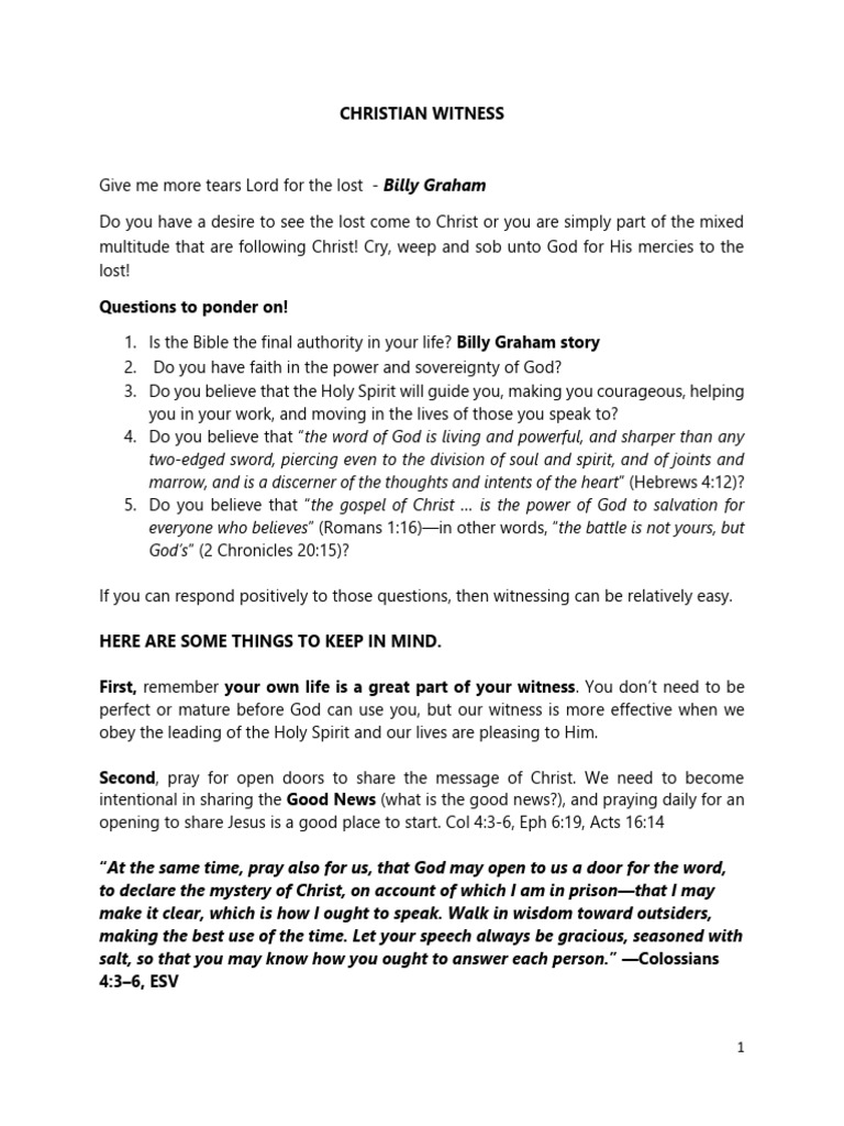 CHRISTIAN WITNESS part One | PDF | Jesus | Religious Belief And Doctrine
