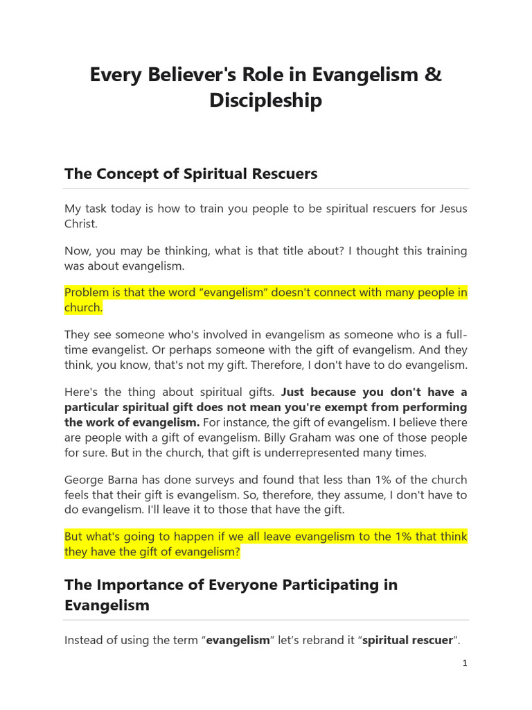 Every Believer's Role in Evabgelism and Discipleship | PDF | Jesus | Prayer