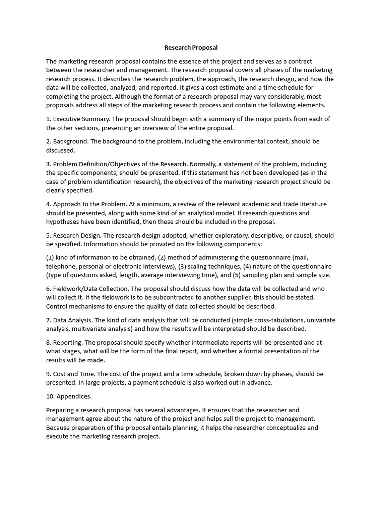 Marketing Research Proposal Components | PDF | Methodology | Scientific ...