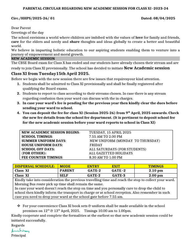 Class Xi New Session 2025-26 - 08042025 - 155435 | PDF