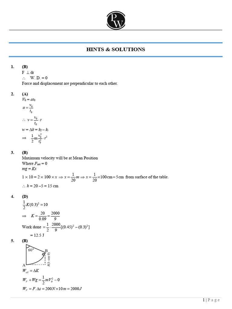 Work Energy and Power - Sol. | PDF | Force | Mechanics