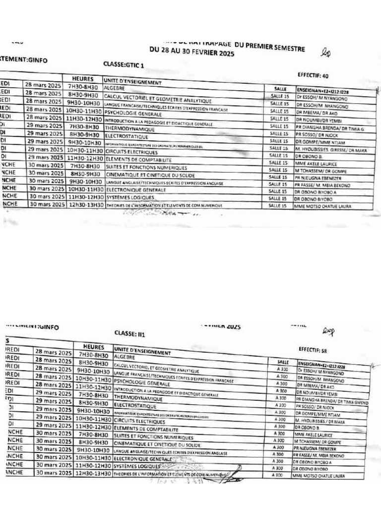 Planning Rattrapage GINFO | PDF