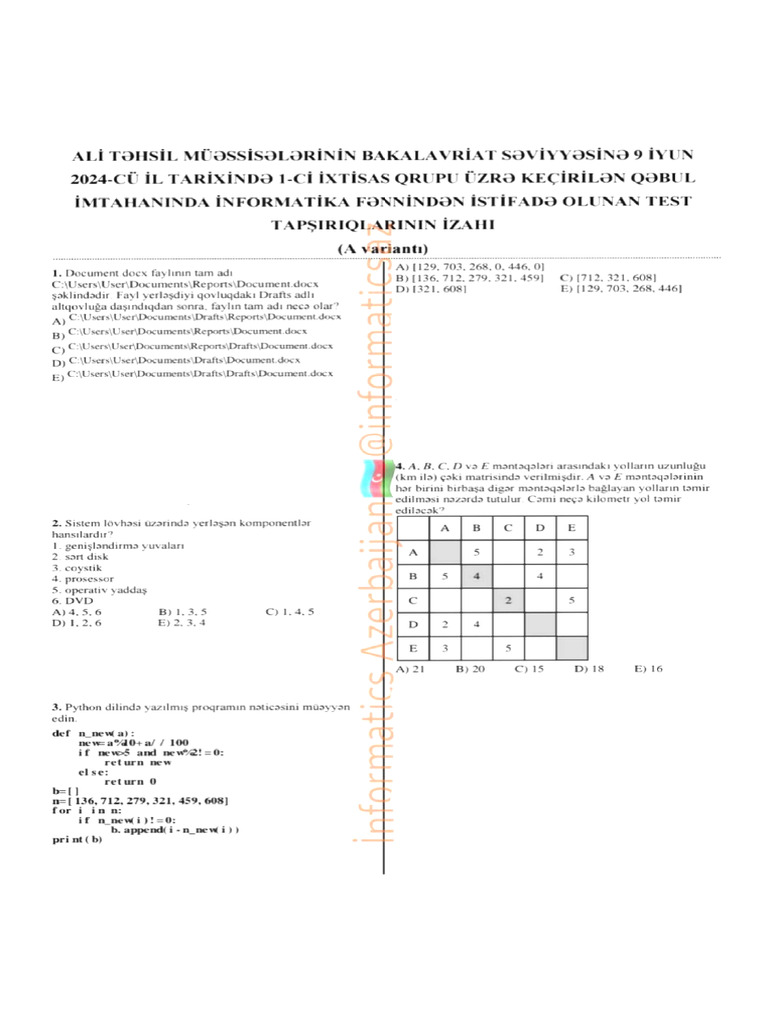 2024 Buraxılış I Qrup | PDF