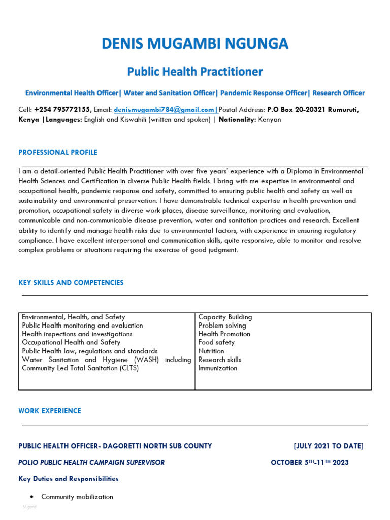 Public Health Profile of Dennis Mugambi | PDF | Public Health ...