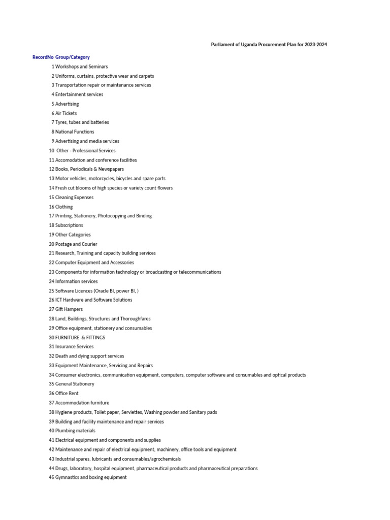 Parliament of Uganda-Annual-Procurement-Plans-2023-12-14-2311-export | PDF