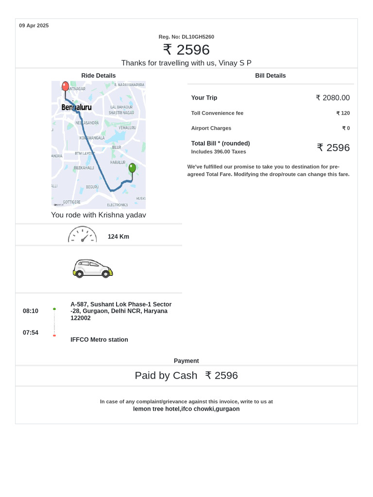 Cab & Travel Bill Template | PDF | Invoice | Fare