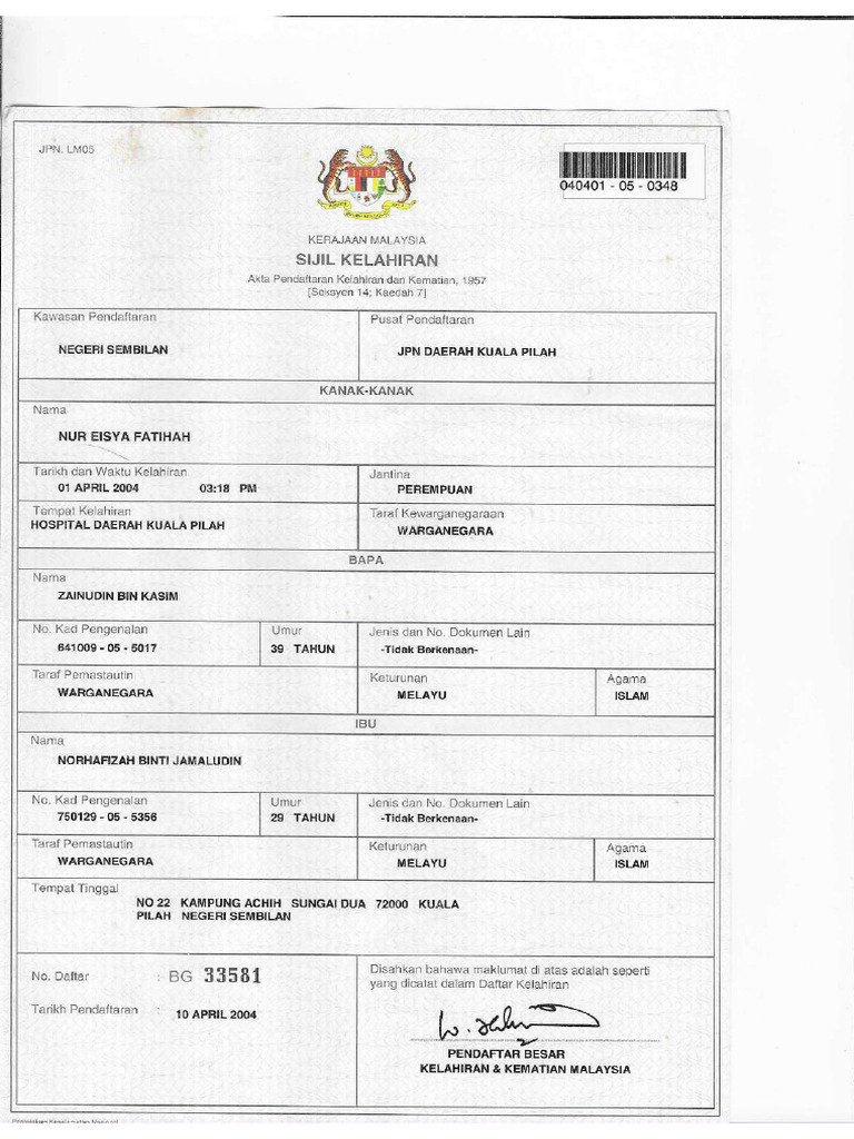 Sijil Kelahiran | PDF