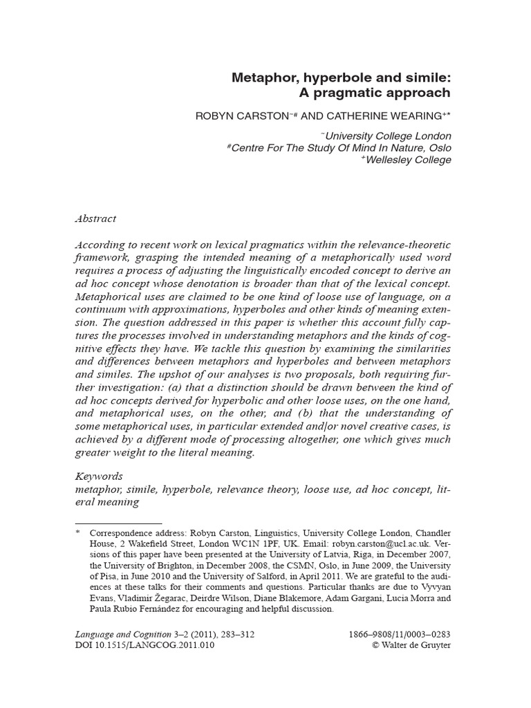 Carston Wearing LANGCOG.2011 Offprint | PDF | Metaphor | Concept