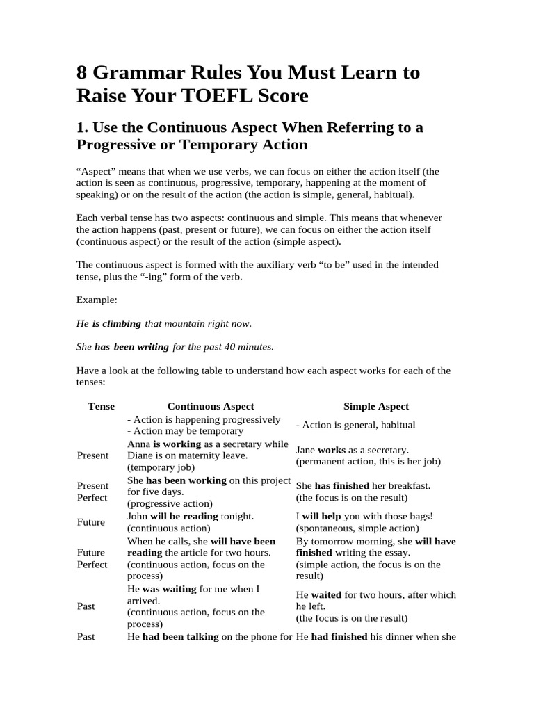 Essential Grammar Rules for TOEFL Success | PDF | Adverb | Adjective