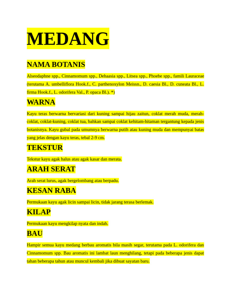 Jenis dan Kegunaan Kayu Medang | PDF
