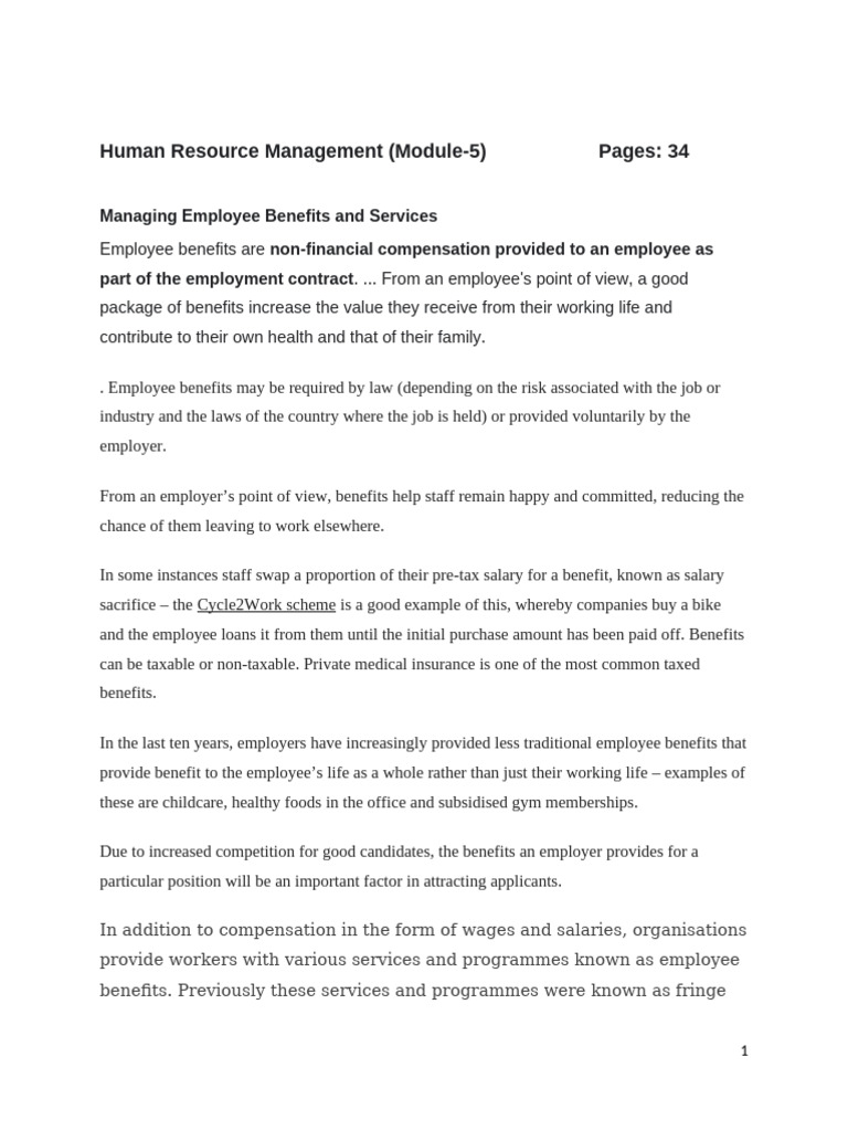 Human Resource Management-Module 5 | PDF | Employee Benefits | Employment