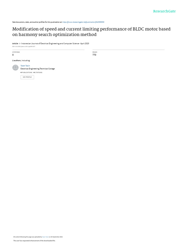 Modification of Speed and Current Limiting Performance of BLDC Motor Based On Harmony Search ...