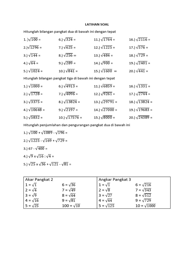 Latihan Soal Akar Pangkat | PDF