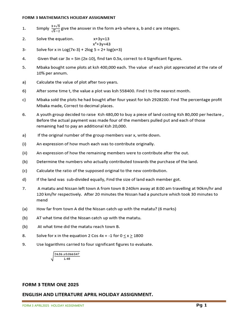 FORM 3 APRIL HOLIDAY ASSIGNMENTS | PDF | Collision | Force