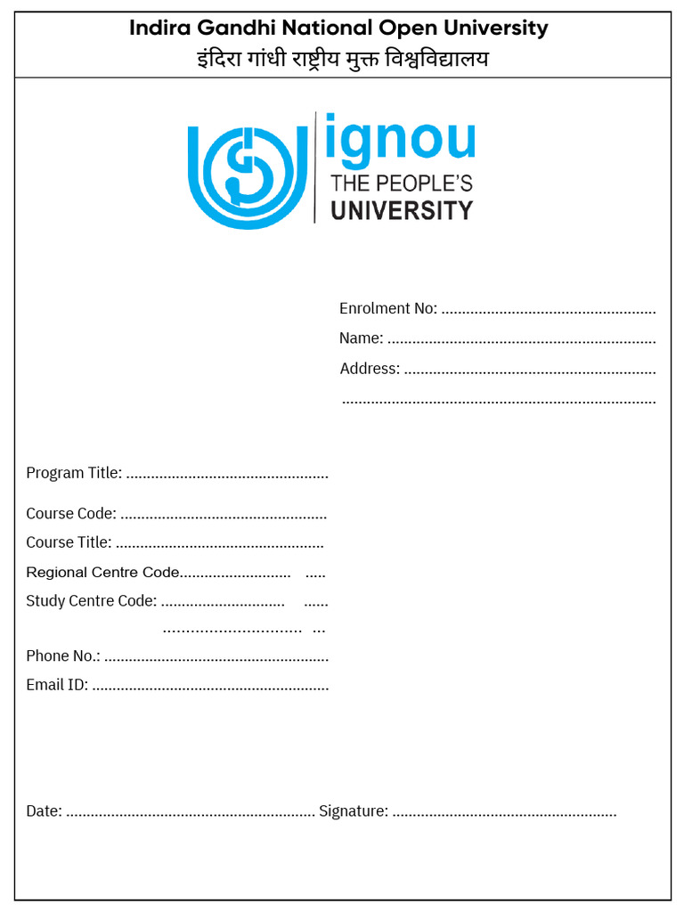 IGNOU Assignment Front Page PDF | PDF